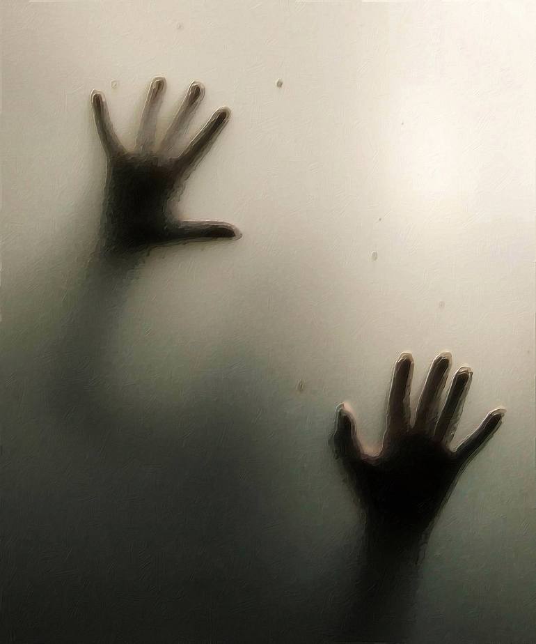 Hands Pressed Against Window Glass Frosted Painting Digital by Tony Rubino | Saatchi Art