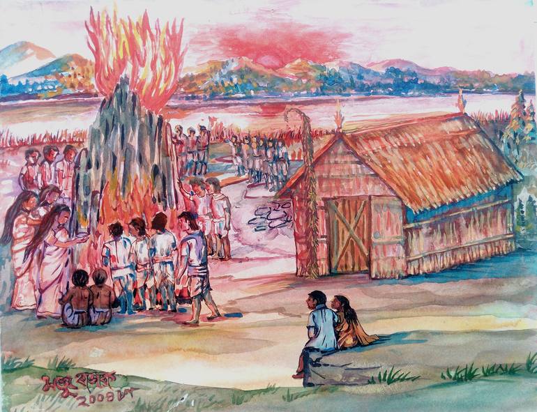 Folk Festival in Assam Painting by Manju Rajak | Saatchi Art