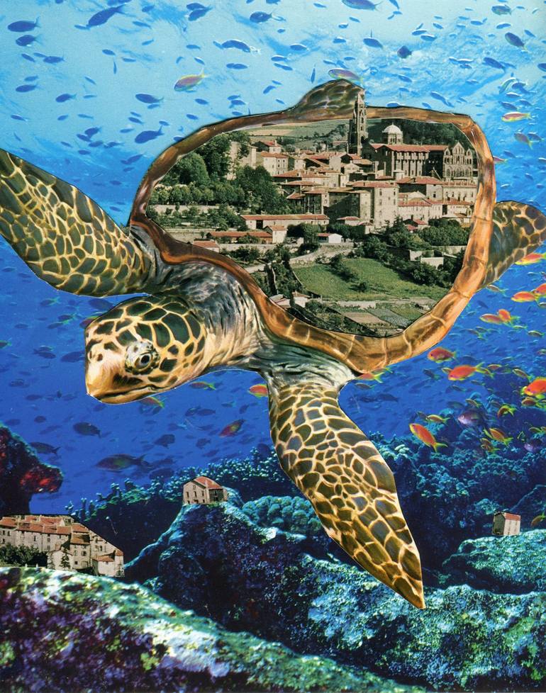 Underwater city original collage Collage by Maya Land | Saatchi Art